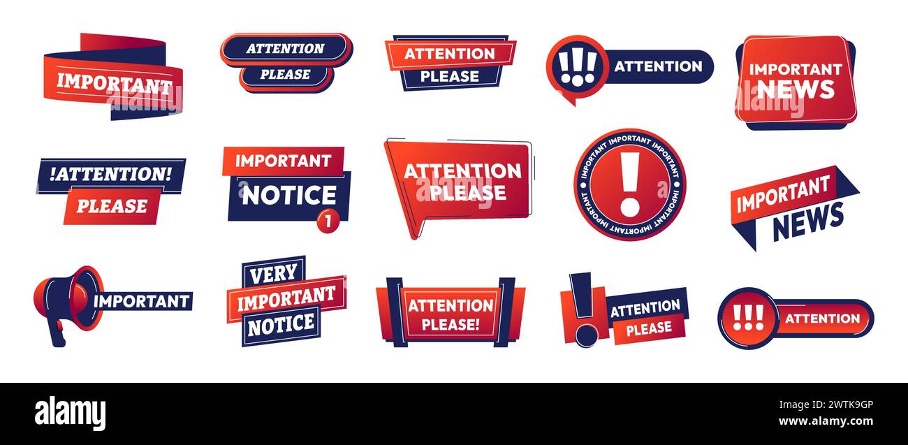 Important badges. Warning and caution stickers, alert and danger ...