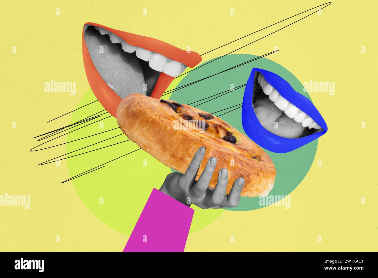 Composite trend artwork sketch image 3D photo collage of two huge hungry person mouths want eat ...