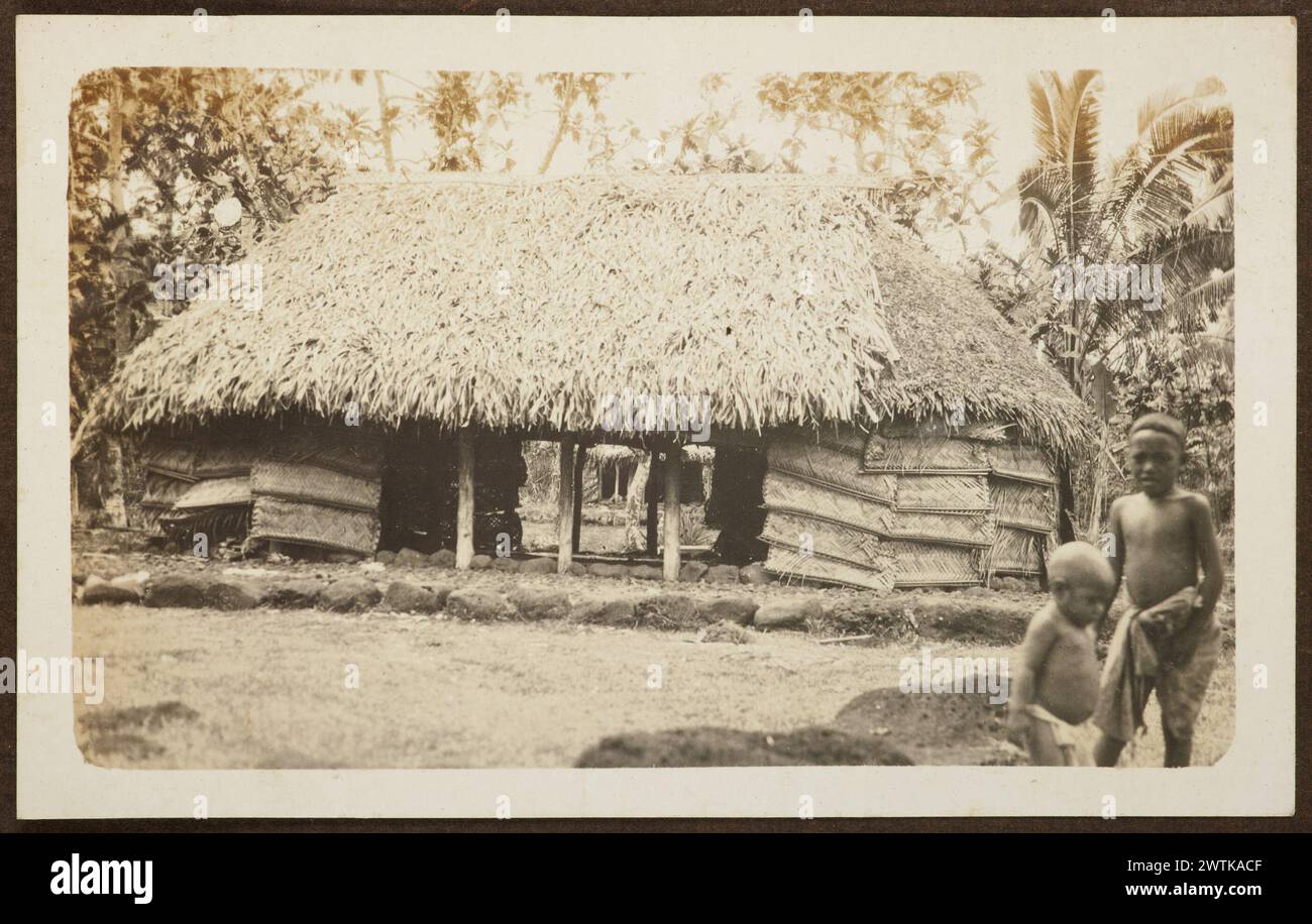 Two boys in front of a fale. From the album: Samoa gelatin silver ...