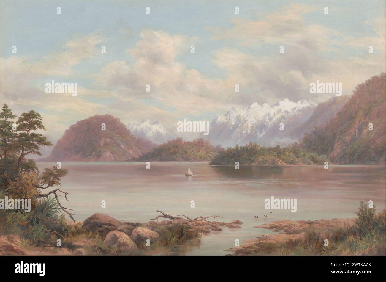 Lake Manapouri paintings Stock Photo - Alamy