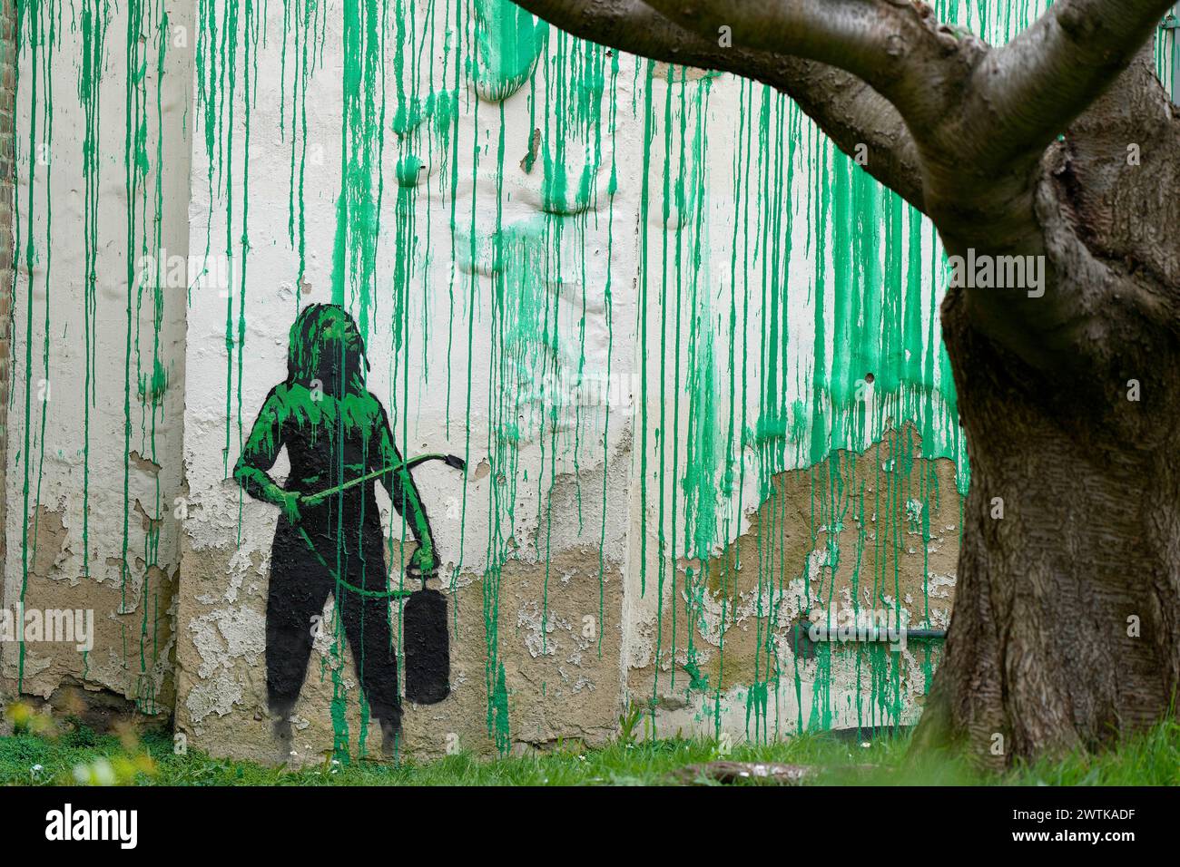 A new Banksy painting is seen on the wall of a building in London ...