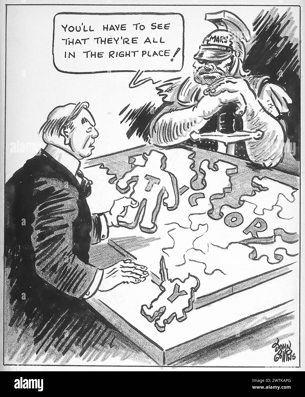 Cartoon - The Manpower Puzzle. John Collins (1917-2007 Stock Photo - Alamy