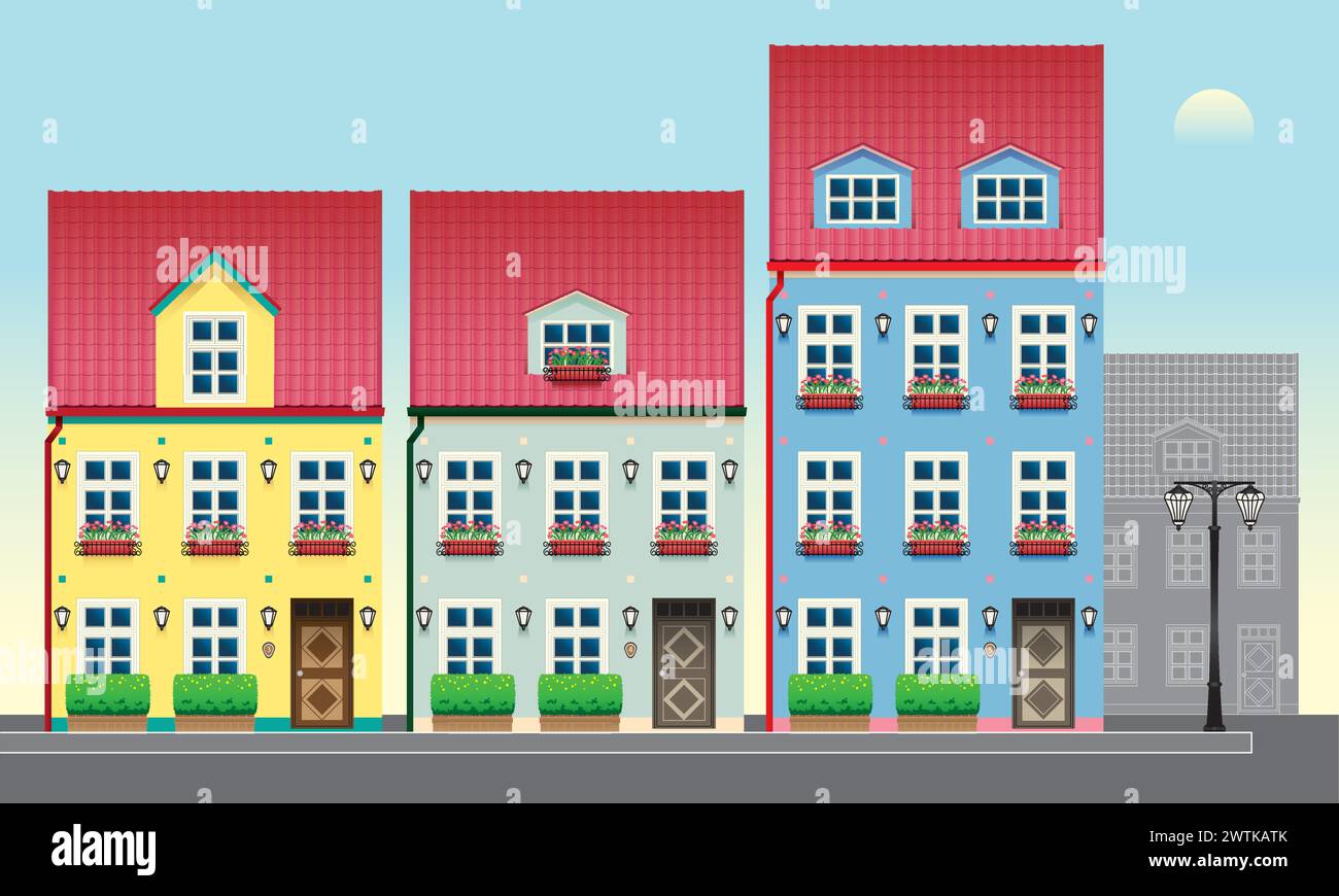 Vector of European style street and buildings Stock Vector Image & Art ...