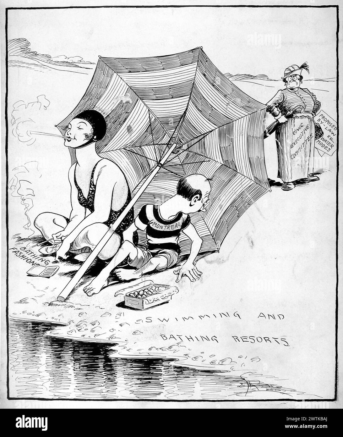 Cartoon - Bathing Costumes Again Arthur George Racey (1870-1941 Stock ...