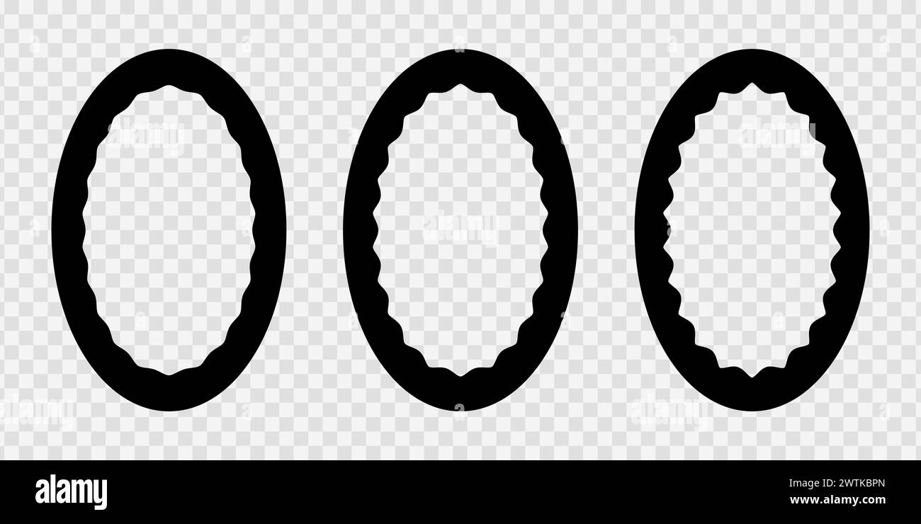 Set Of Oval Photo Or Picture Frames With Wavy Inner Borders Vignette Mirror Or Text Box