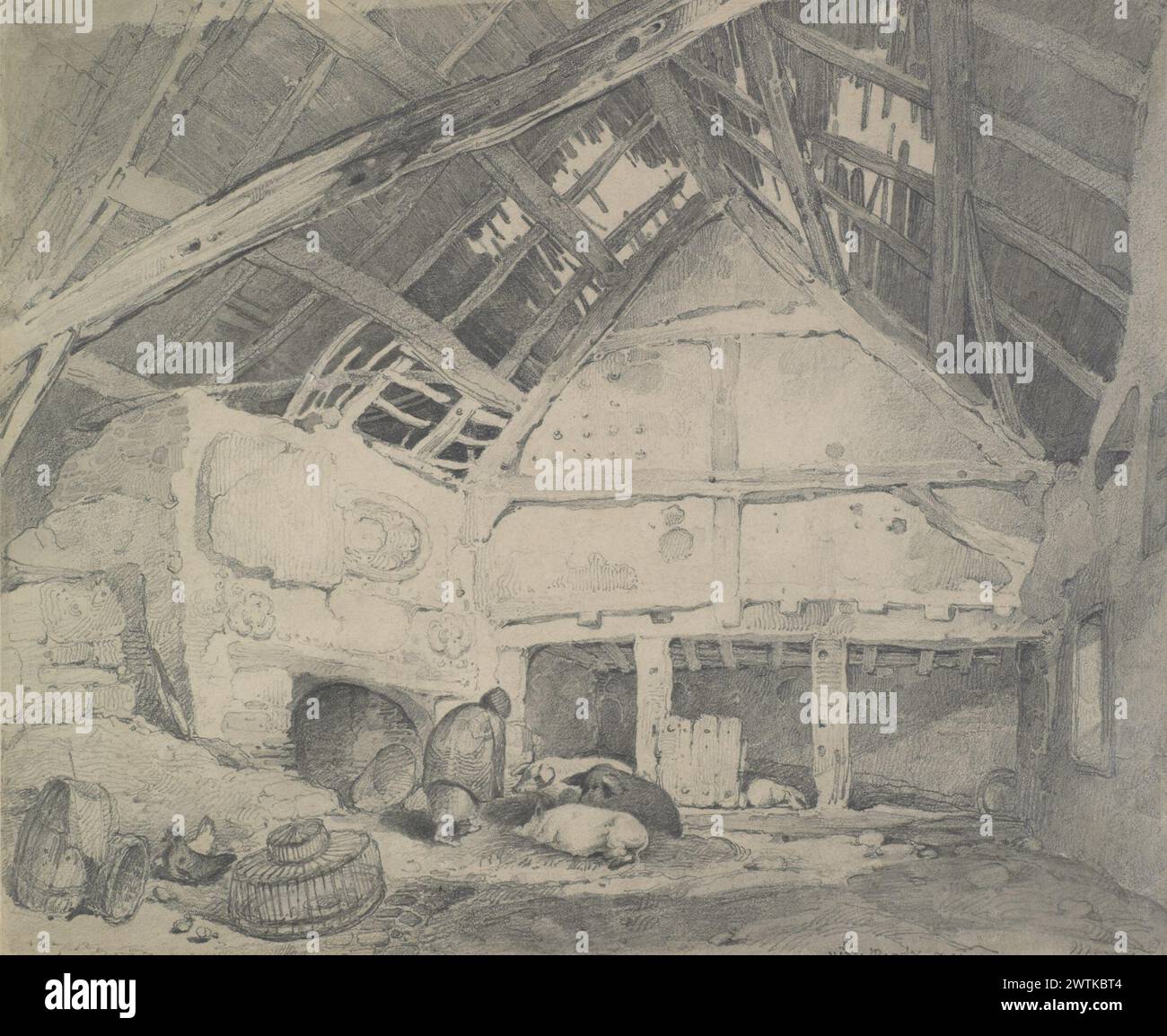 Old barn, interior drawings, works on paper Stock Photo - Alamy