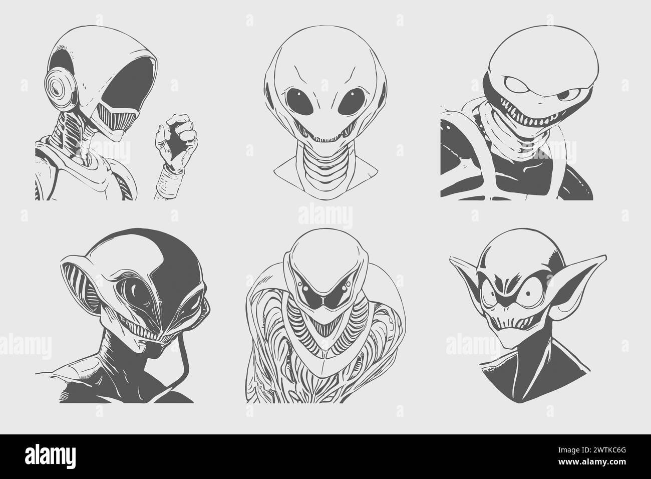 Alien. Line art. Minimalist illustration. T-shirt print, tattoo design ...