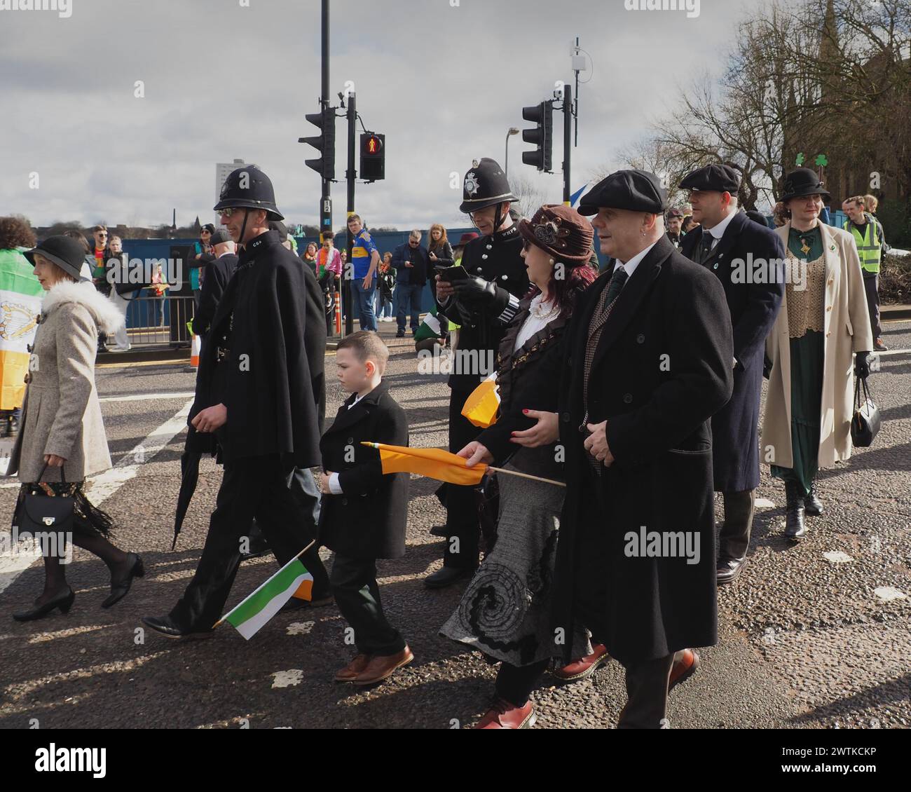 Birmingham, UK. 17th March, 2024. St Patrick's Day Parade 2024 makes a ...