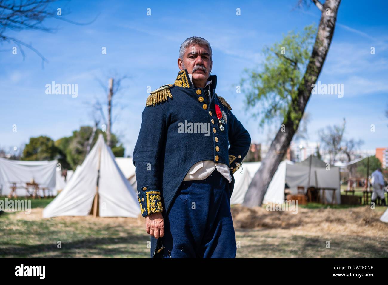 Oscar, Argentinian reenactor, poses as a general at the replica of a ...