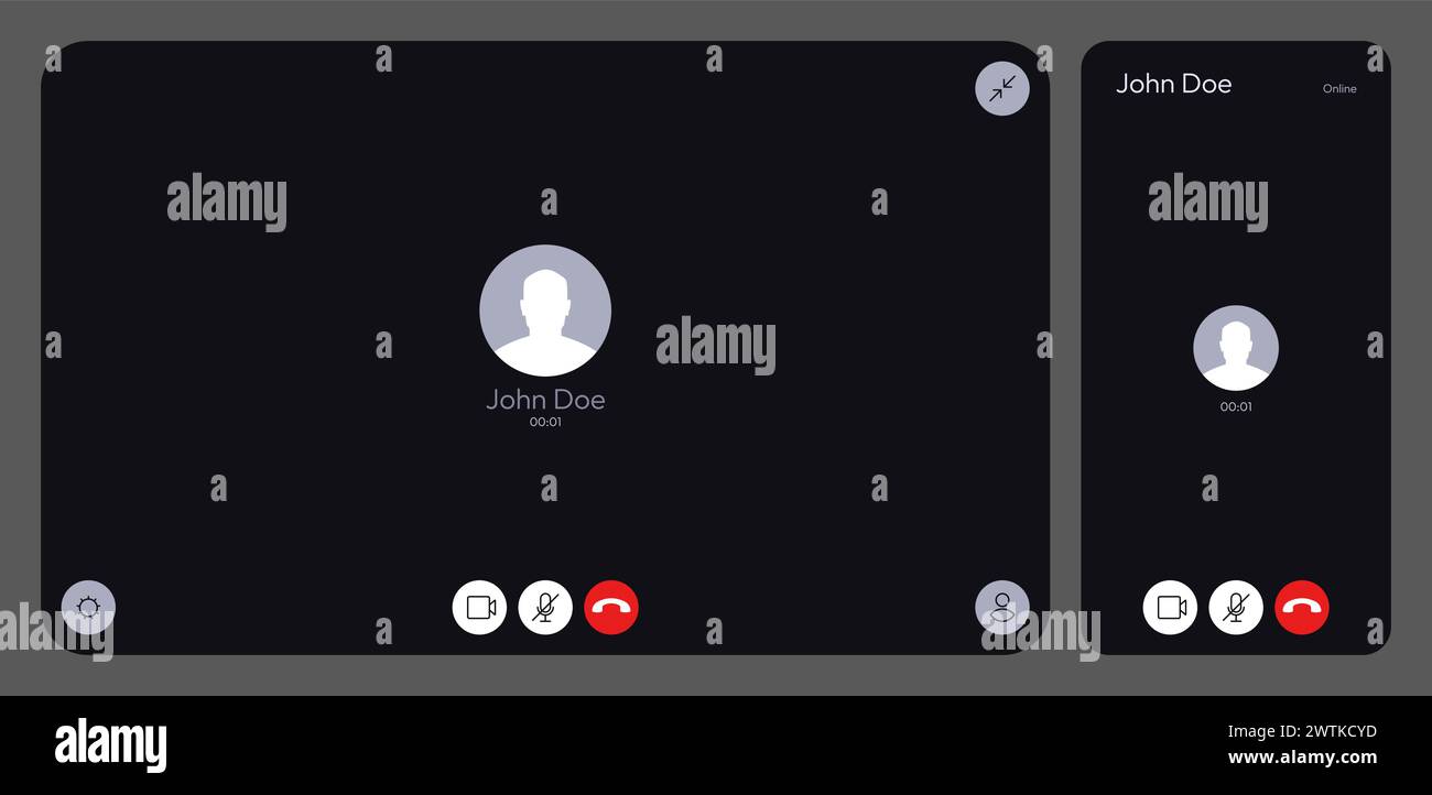 Video call UI. Online meeting chat conversation interface, web ...