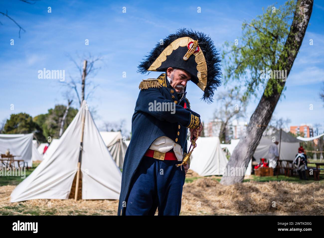Oscar, Argentinian reenactor, poses as a general at the replica of a ...