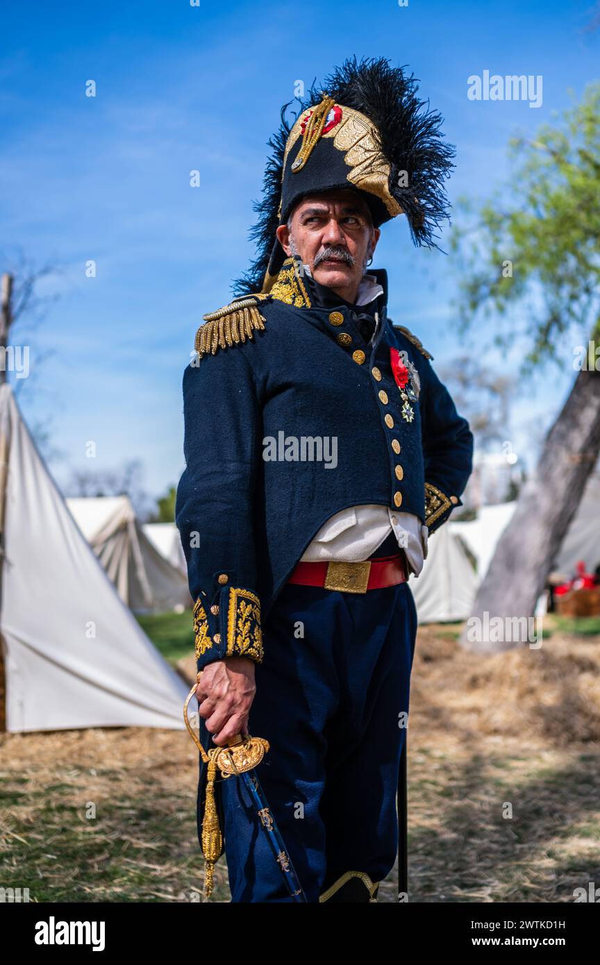 Oscar, Argentinian reenactor, poses as a general at the replica of a ...