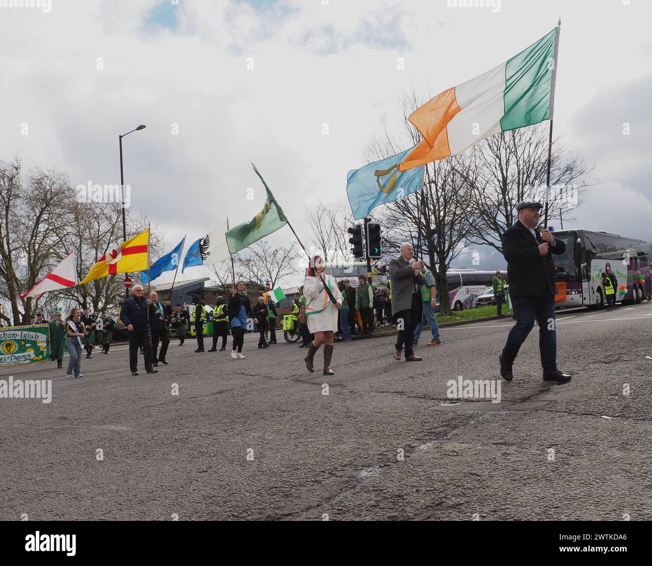 Birmingham, UK. 17th March, 2024. St Patrick's Day Parade 2024 makes a ...