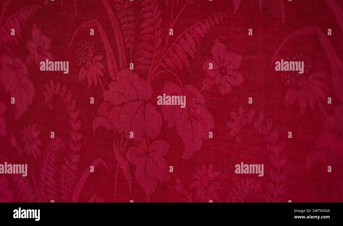 Red Pattern Tapestry with Flowers and Leaves Stock Photo - Alamy