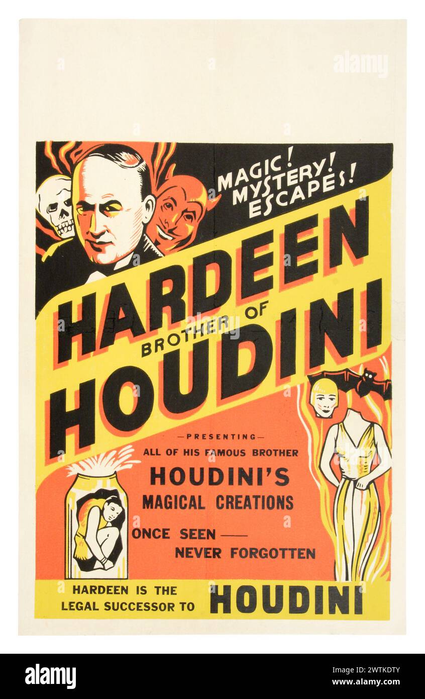 Magic poster - Hardeen Brother of Houdini Stock Photo - Alamy