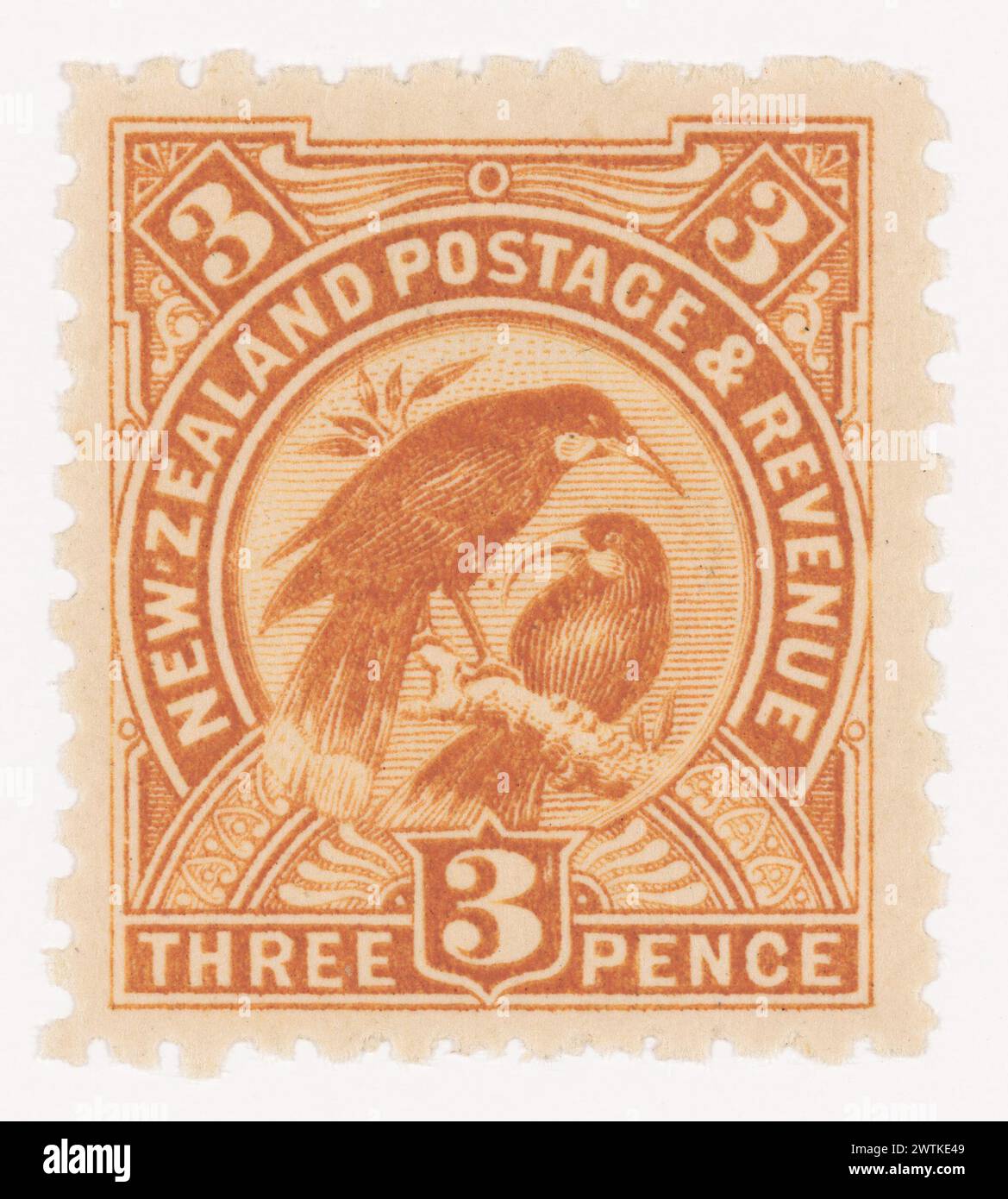 Issued three penny 'Sacred Huia Birds' stamp postage stamps Stock Photo ...