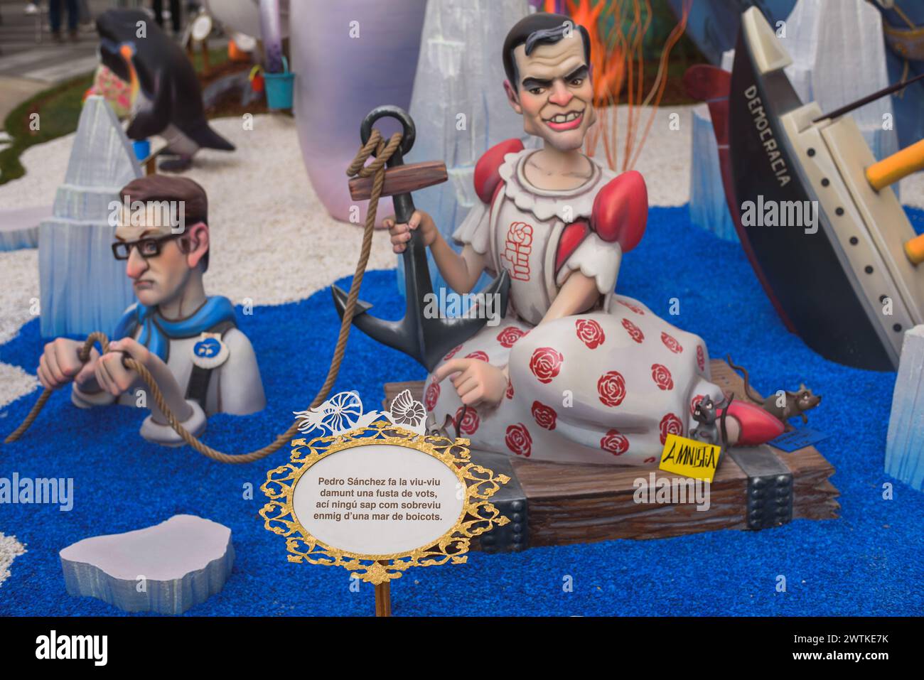 Valencia, Spain - March 17, 2024: Traditional ninot figures of Pedro ...