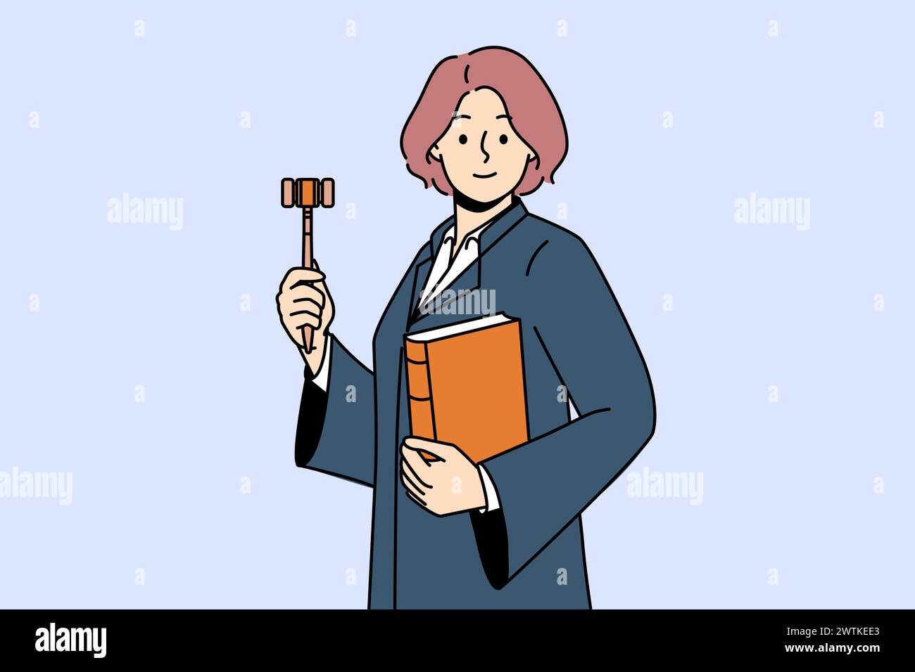 Woman judge with wooden claw and constitution in hands is ready to ...