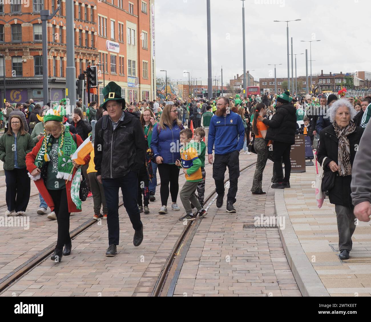Birmingham, UK. 17th March, 2024. St Patrick's Day Parade 2024 makes a ...