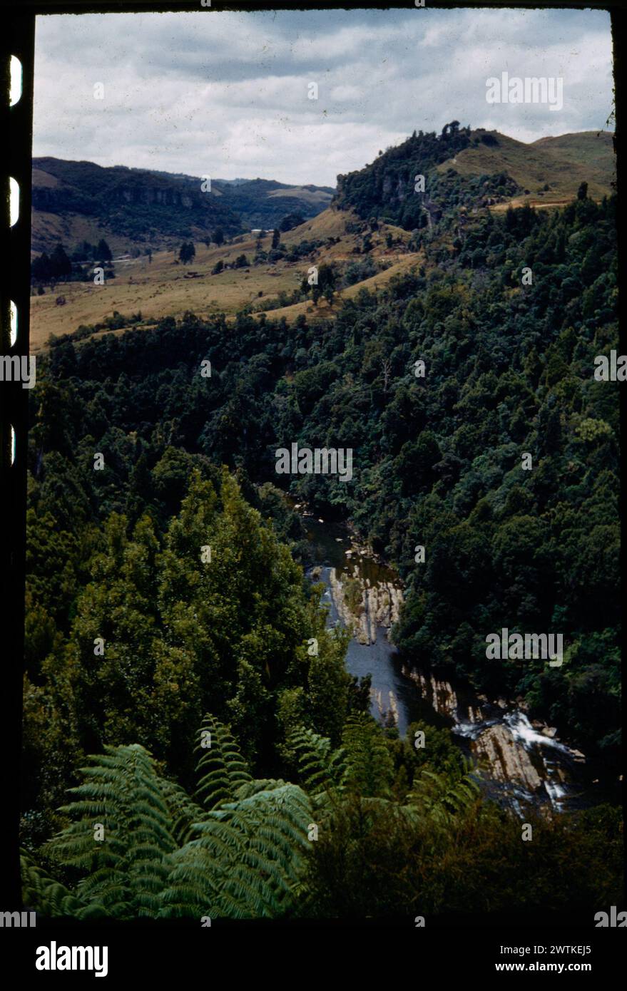 The Maiotaki River and valley with limestone gorge in foreground ...