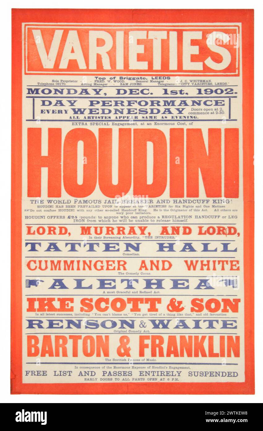 Magic poster - Houdini the World Famous Jail-Breaker and Handcuff King ...