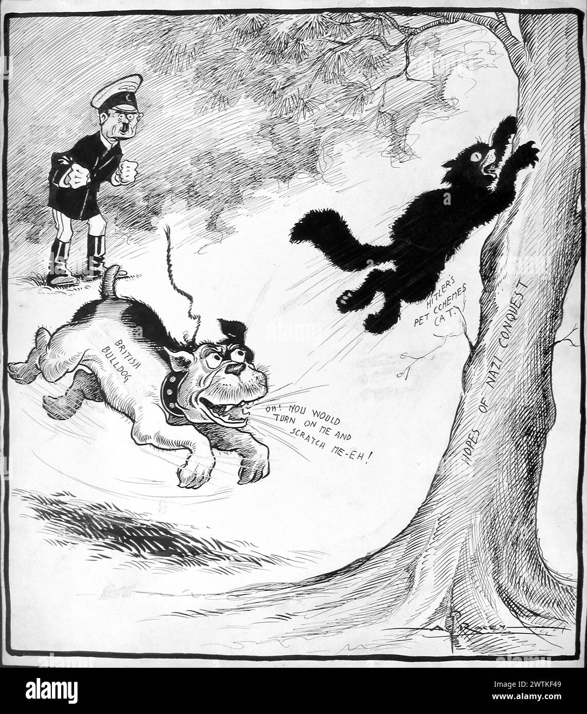 Cartoon - British Bulldog Chasing Hitler's Cat Arthur George Racey ...