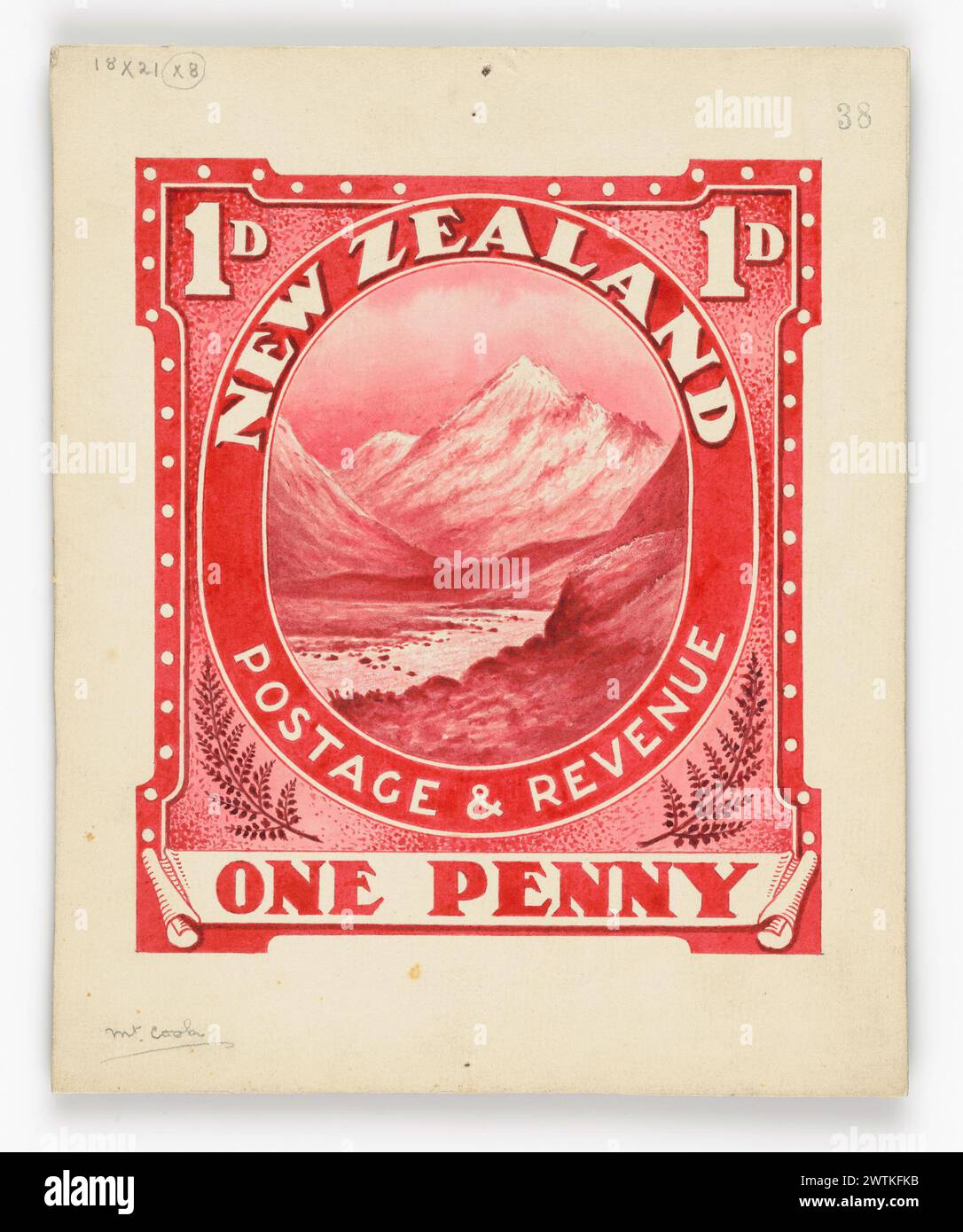 Unaccepted design for one penny 1935 pictorial stamp design drawings ...