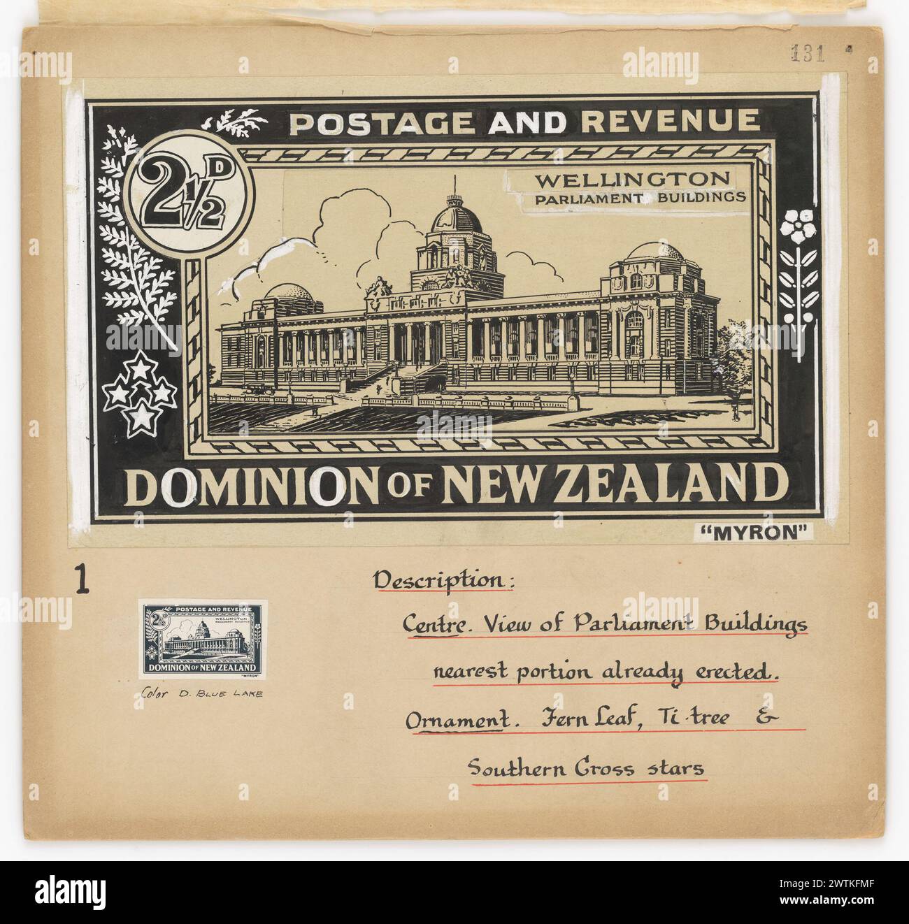 Unaccepted design for two and a half shillings 1935 pictorial stamp ...
