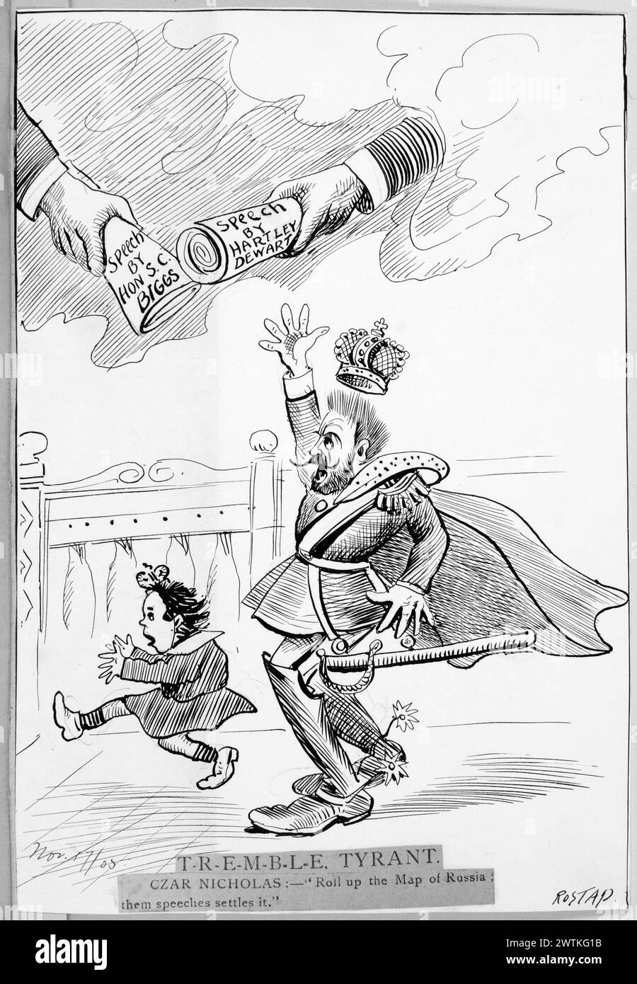 Cartoon - T-R-E-M-B-L-E, Tyrant Rostap (1866-1949 Stock Photo - Alamy