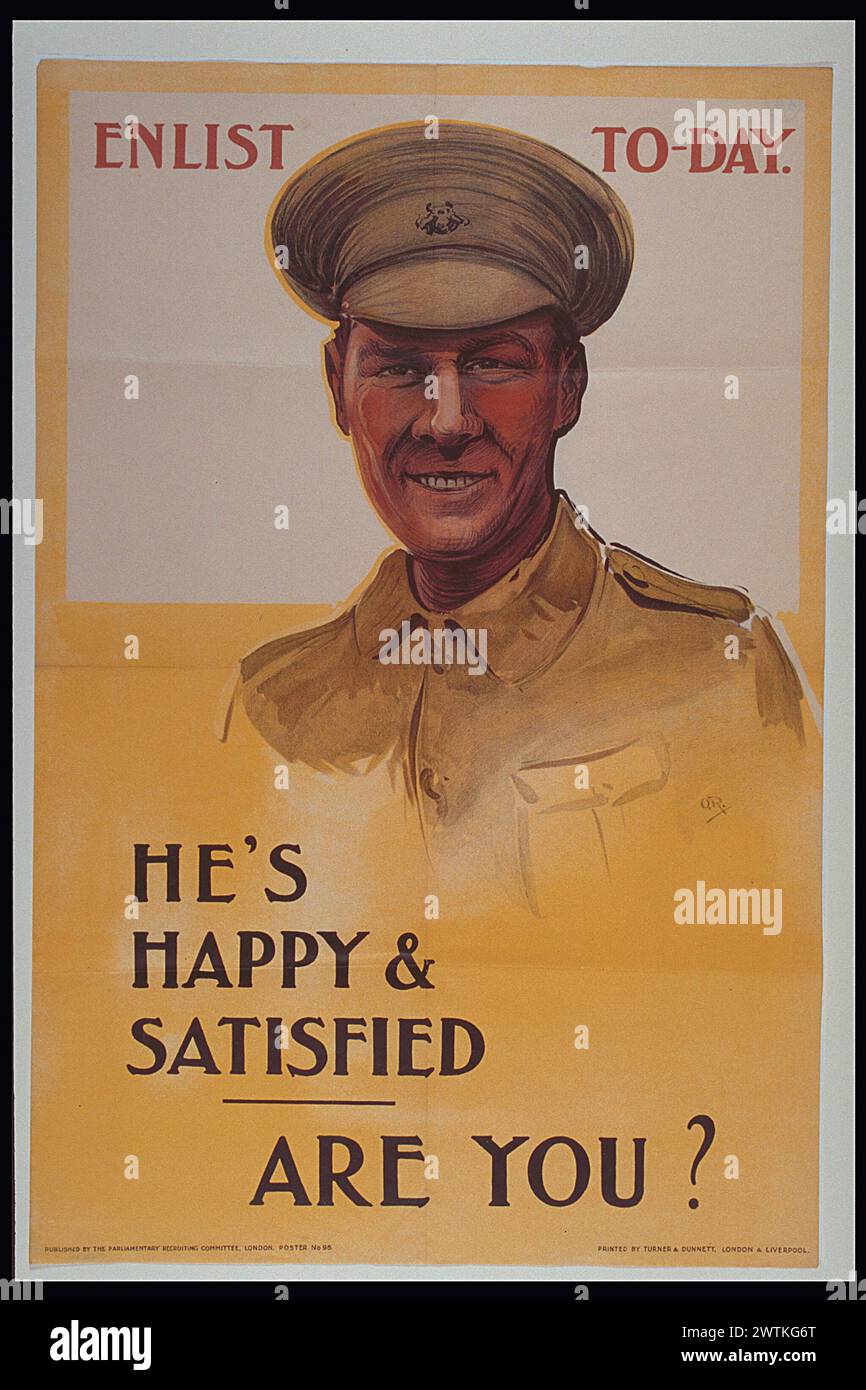 Poster - Enlist To-Day. He's Happy & Satified, Are You Stock Photo - Alamy