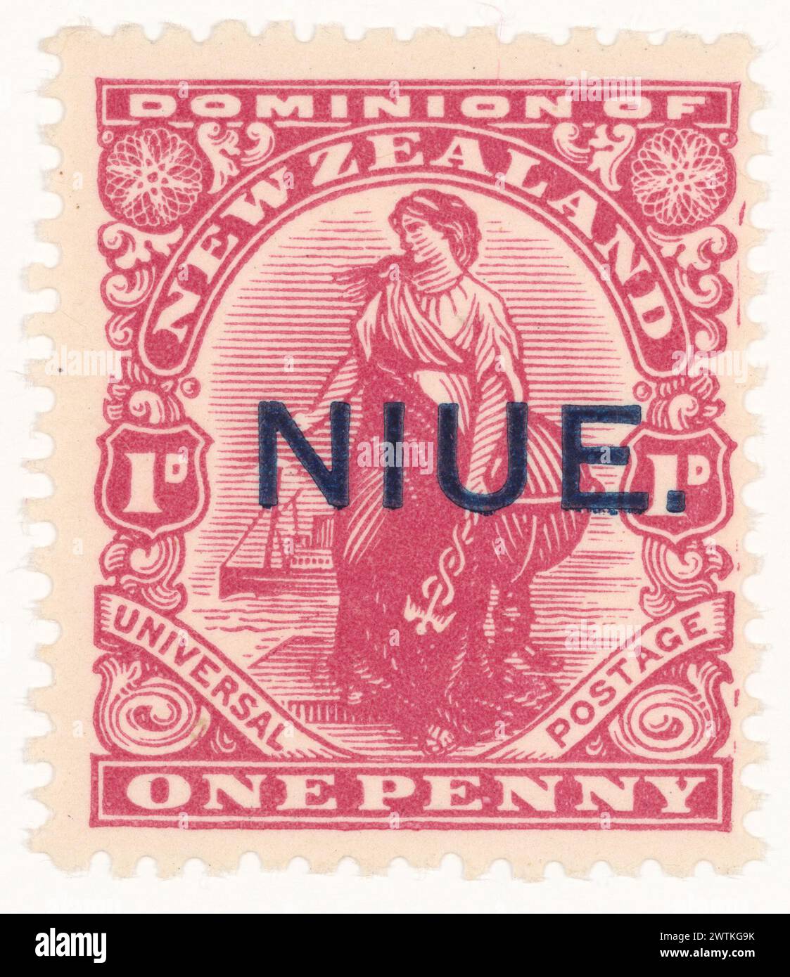 Issued one penny 'Penny Dominion' stamp overprinted with 'NIUE ...