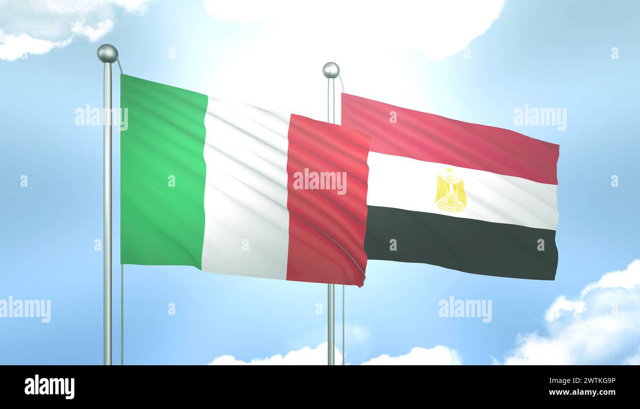 3D Flag of Italy and Egypt on Blue Sky with Sun Shine Stock Photo - Alamy
