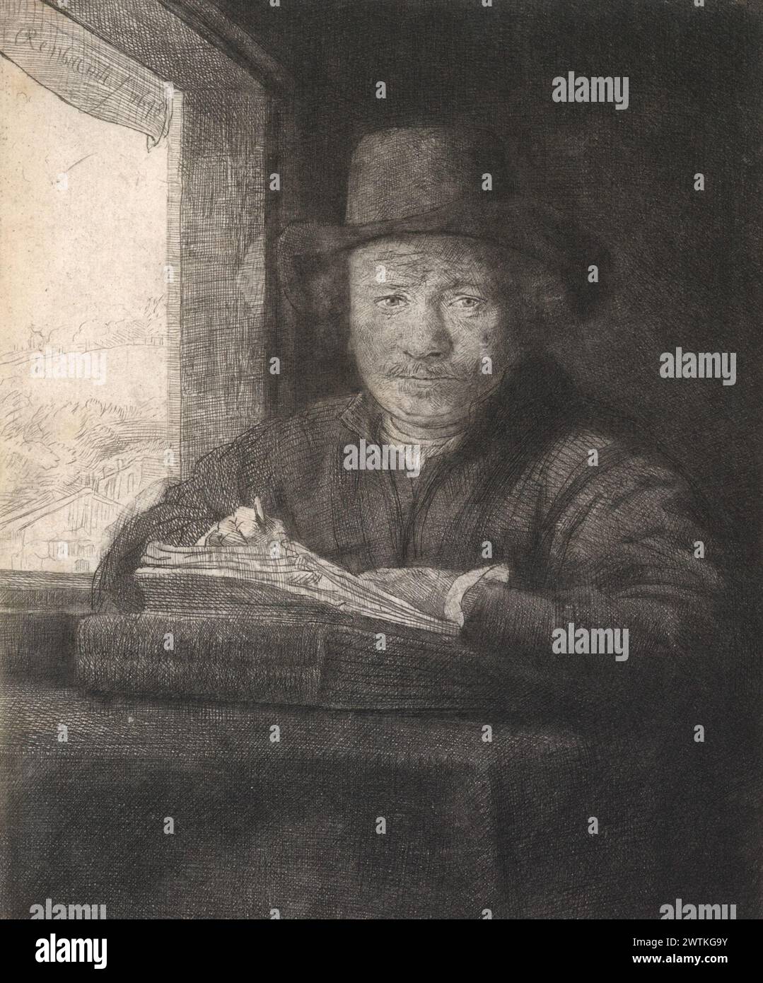 Self-portrait etching at a window. prints, etchings, drypoints ...