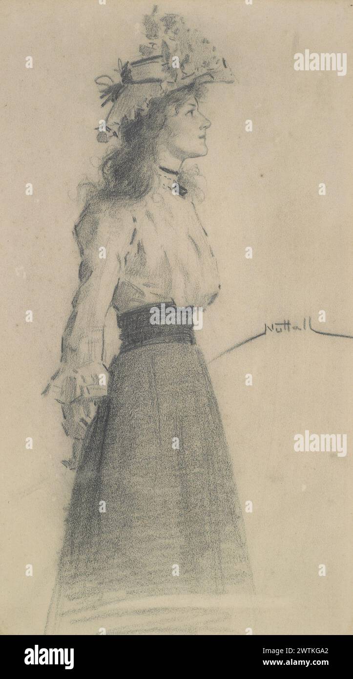 Study( figure of young Edwardian woman) drawings, works on paper Stock ...
