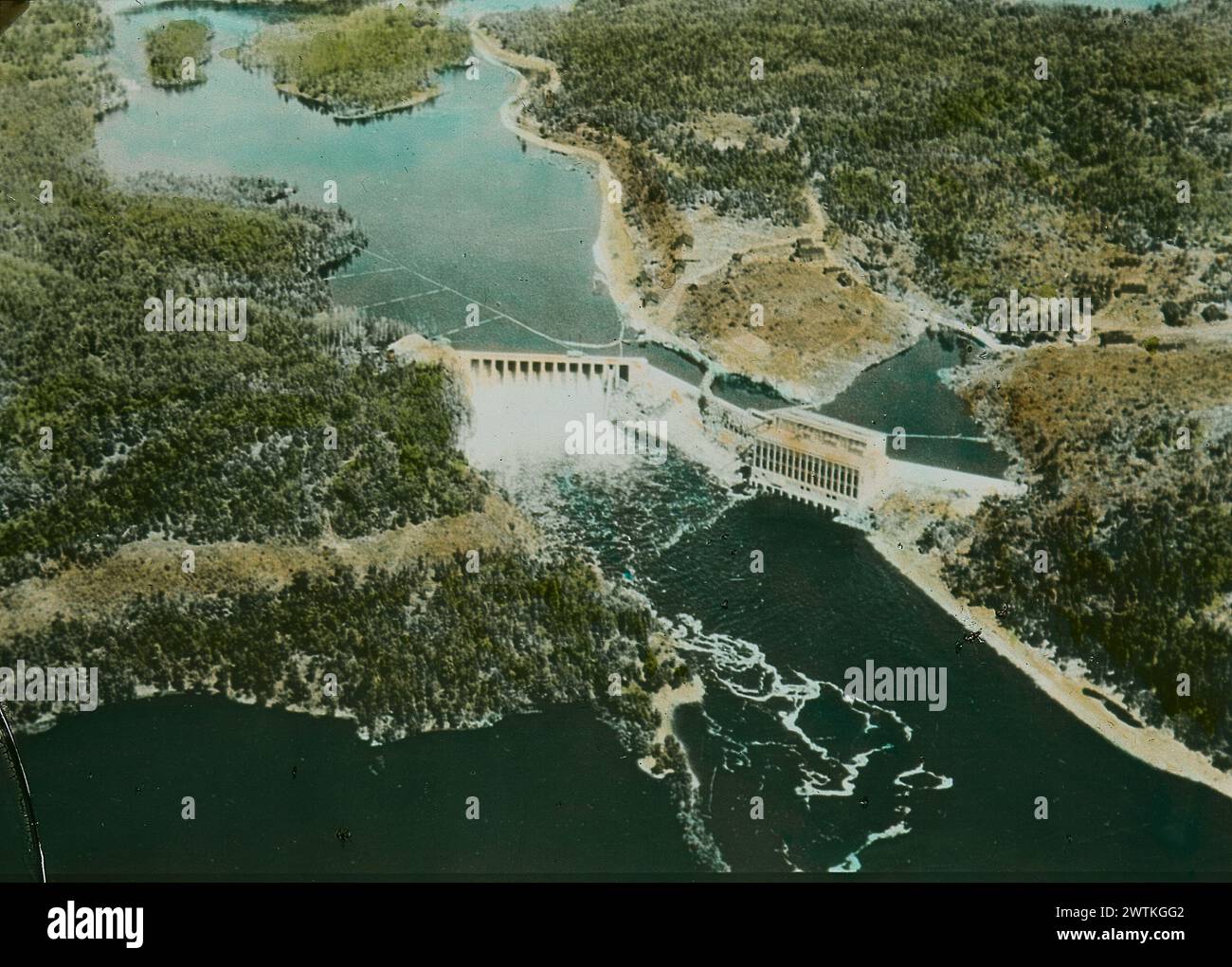 Transparency - Aerial view of power dam, QC(?), about 1930 Stock Photo ...