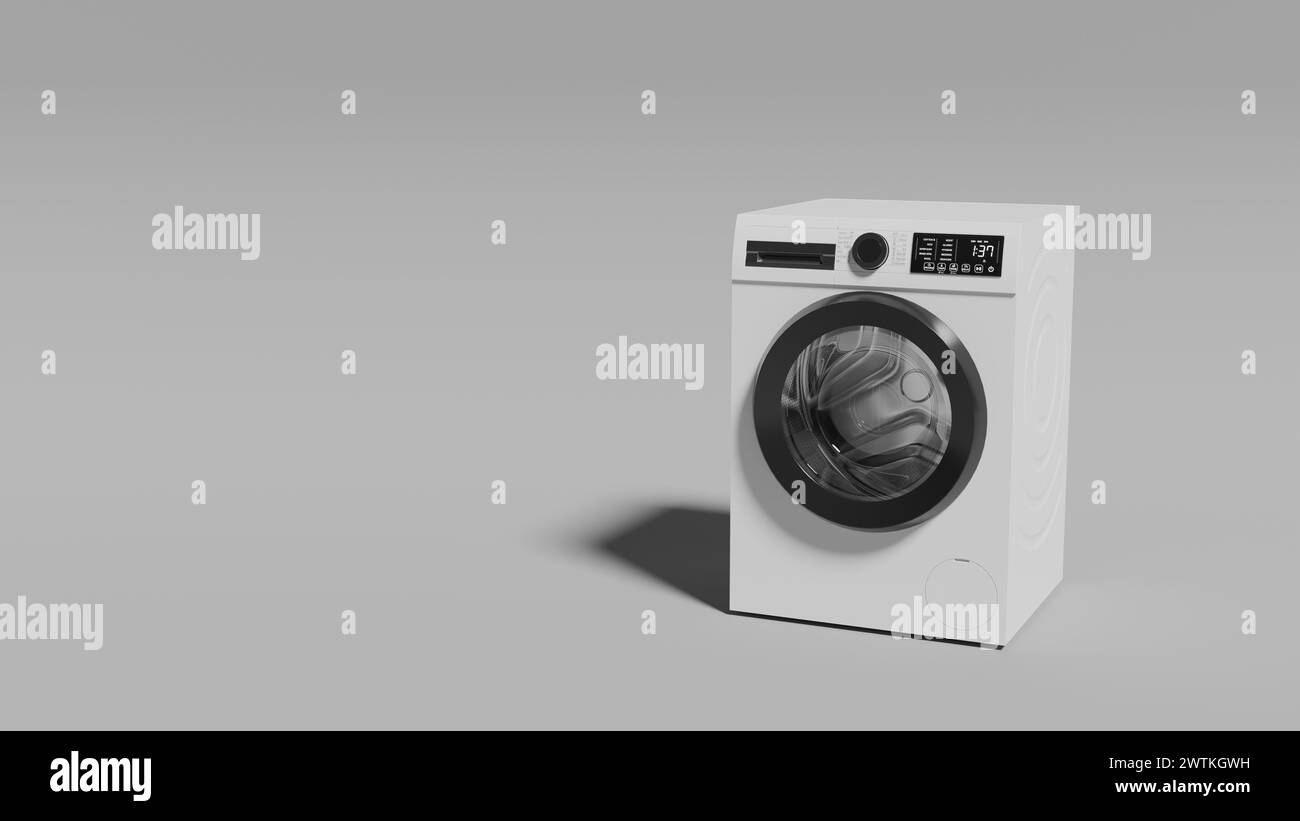 Front-loading washing machine, modern design, digital display, white ...