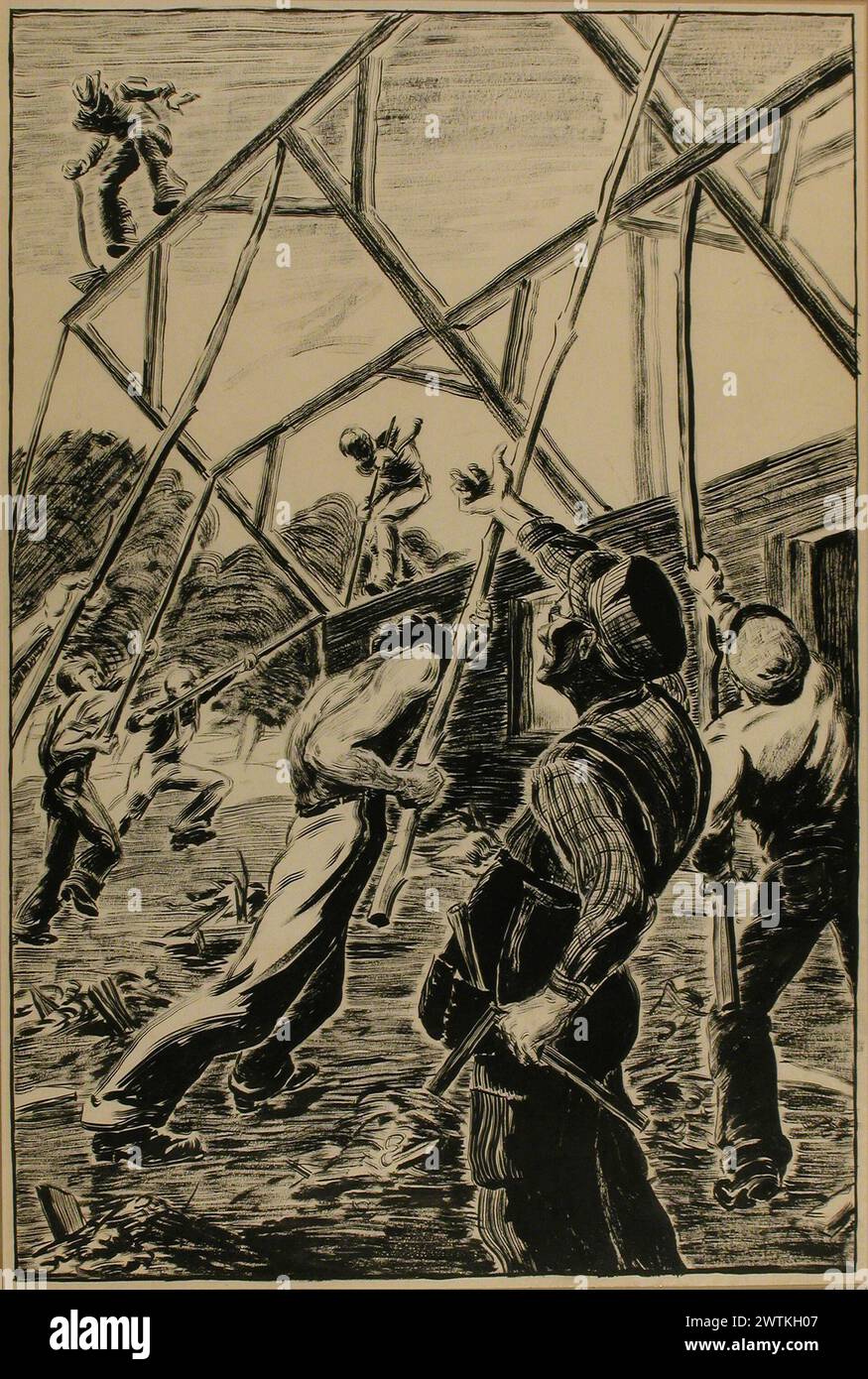 Drawing - The Barn Raising Thomas Garland Greene (1875 - 1955 Stock ...