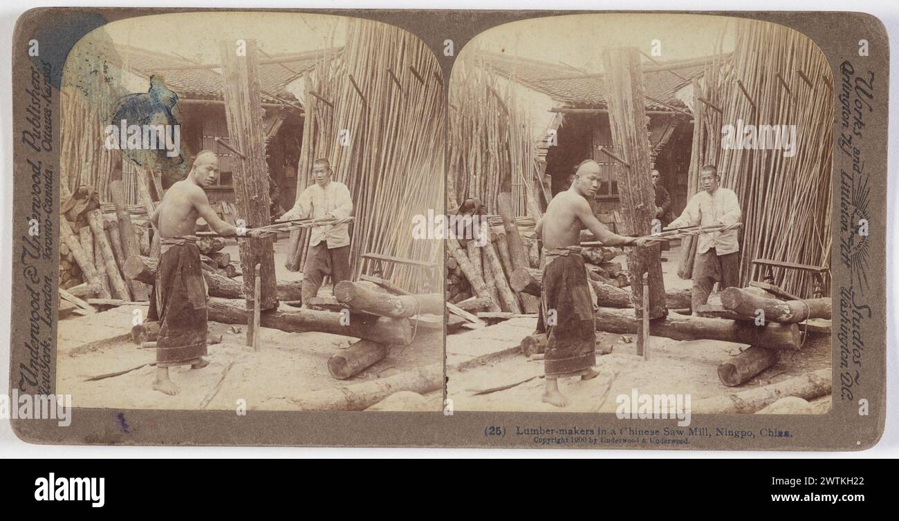 Lumber makers in a Chinese Saw Mill, Ningpo, China stereoscopic ...