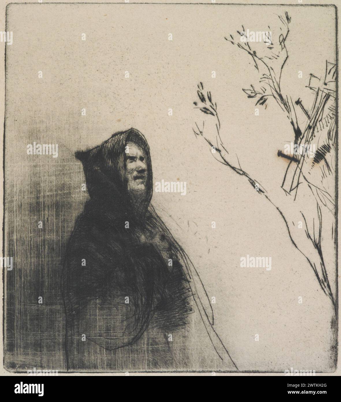 A monk praying, St. Francis prints, etchings, works on paper Stock ...