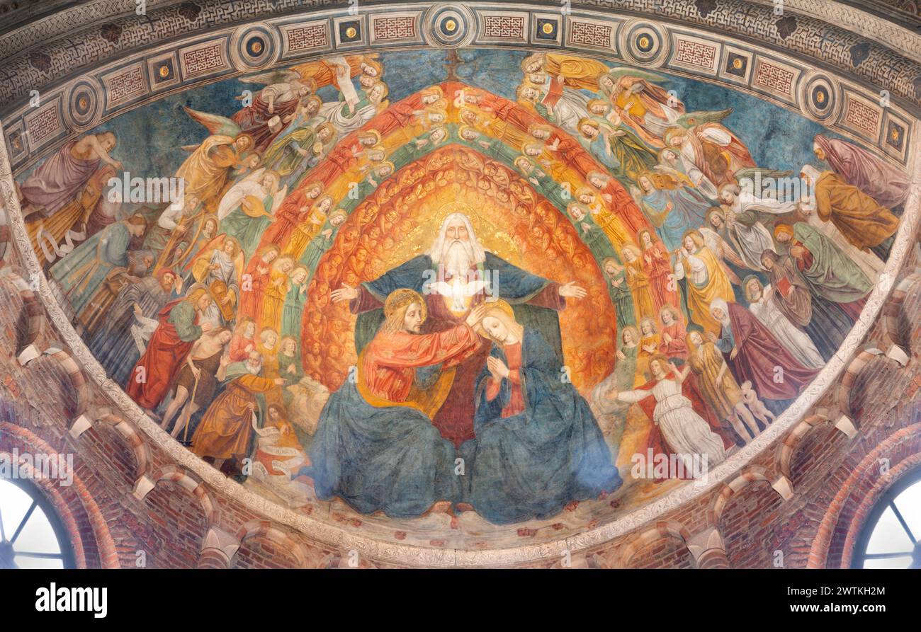 MILAN, ITALY - MARCH 8, 2024: The fresco of Coronation of Virgin Mari ...
