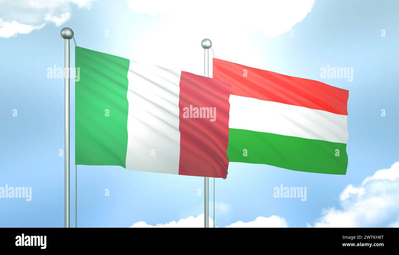 3D Flag of Italy and Hungary on Blue Sky with Sun Shine Stock Photo - Alamy