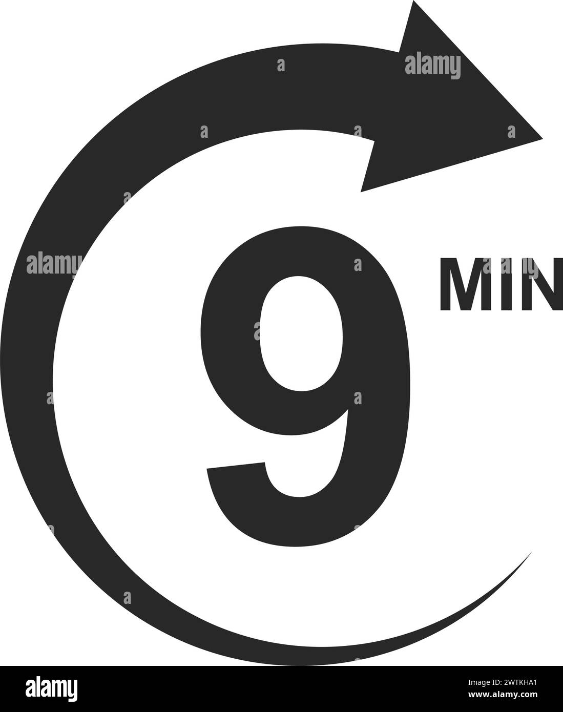 9 min countdown sign. Nine minutes icon with circle arrow. Stopwatch ...