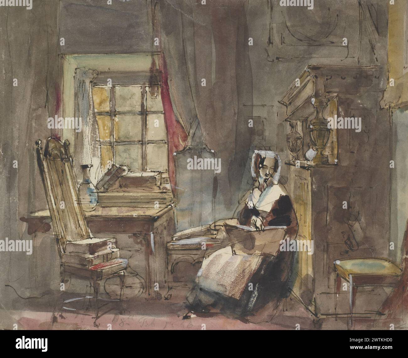 "An old time chamber it was"- (Scene from "Theodore Hook") watercolours ...