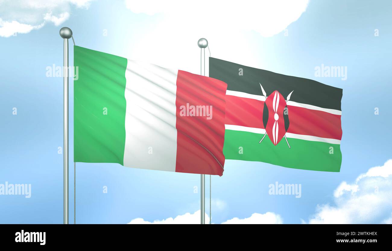 3D Flag of Italy and Kenya on Blue Sky with Sun Shine Stock Photo - Alamy