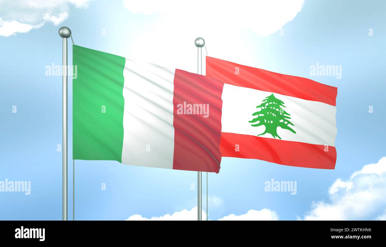 3D Flag of Italy and Lebanon on Blue Sky with Sun Shine Stock Photo - Alamy