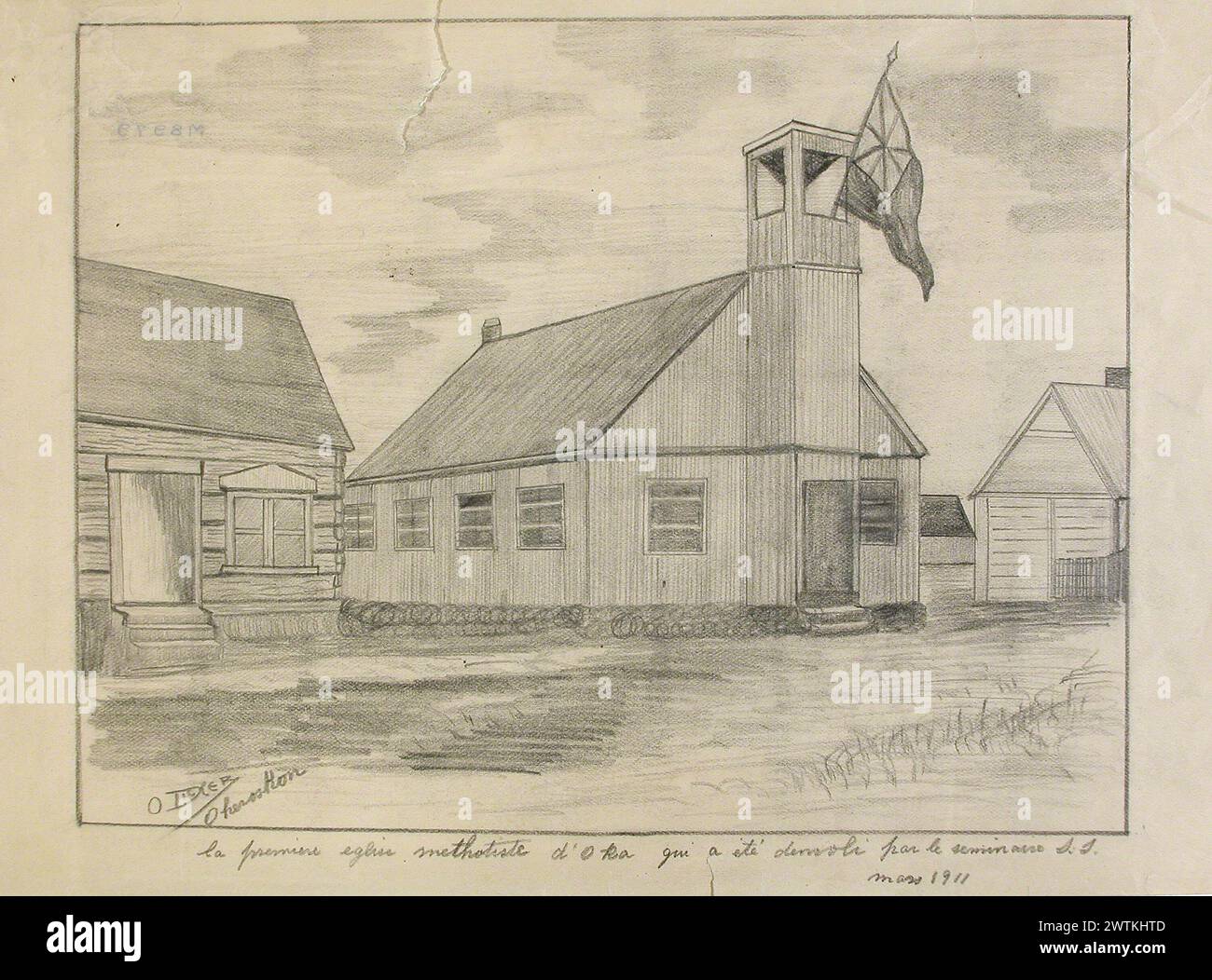 Drawing - First Methodist church in Oka, which was demolished by the S ...