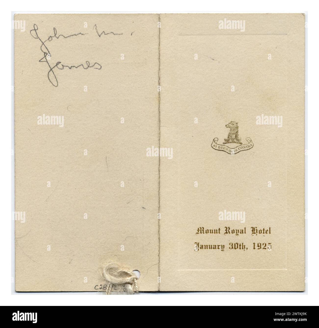 Dance card - Mount Royal Hotel Stock Photo - Alamy