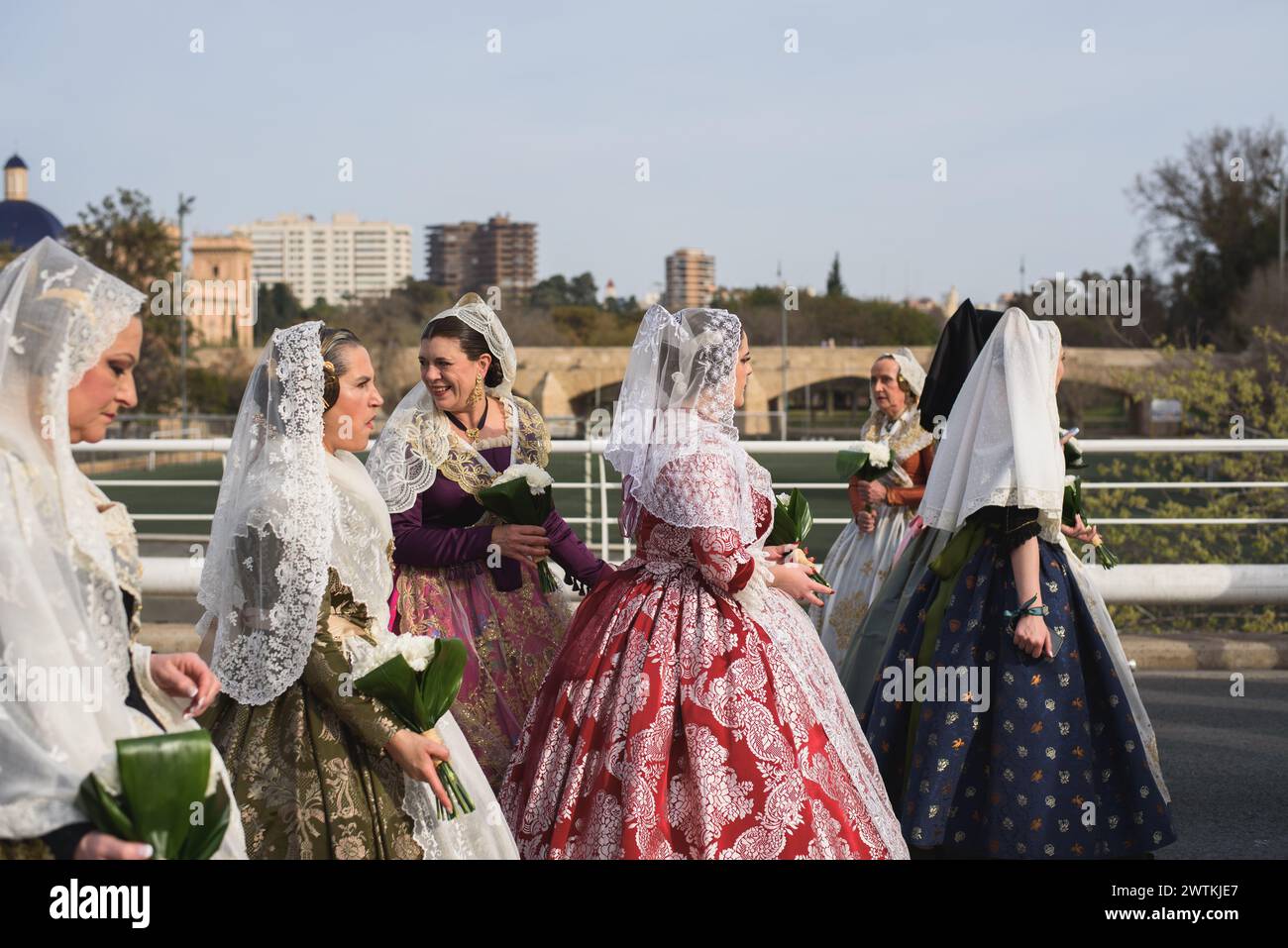 Valencia, Spain - March 17, 2024: People in traditional costumes are ...