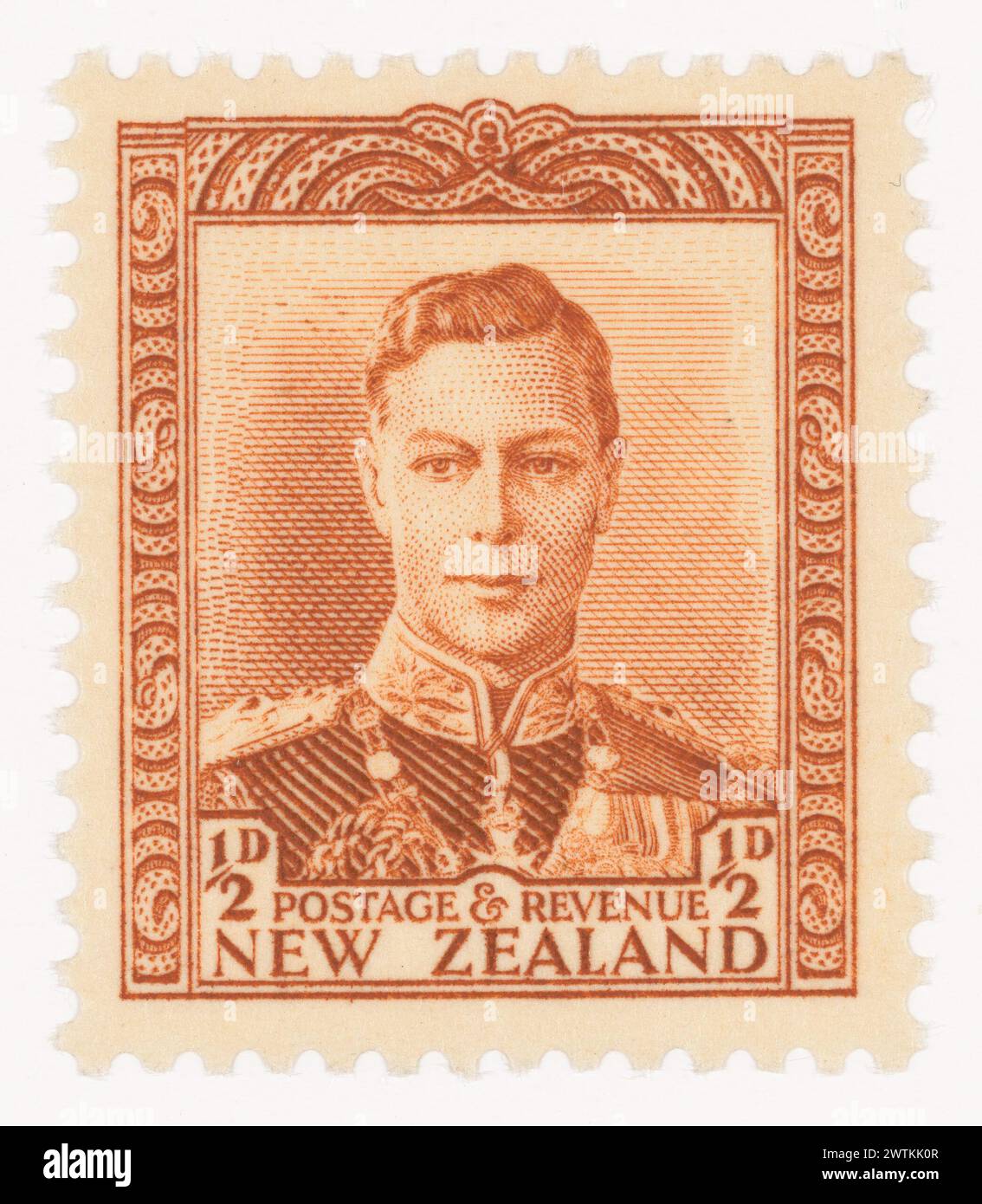 Issued half penny 'King George VI' definitive stamp in brown-orange ...