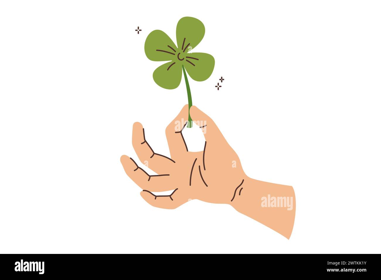 Clover in hand of man who picked plant and made wish to achieve good ...
